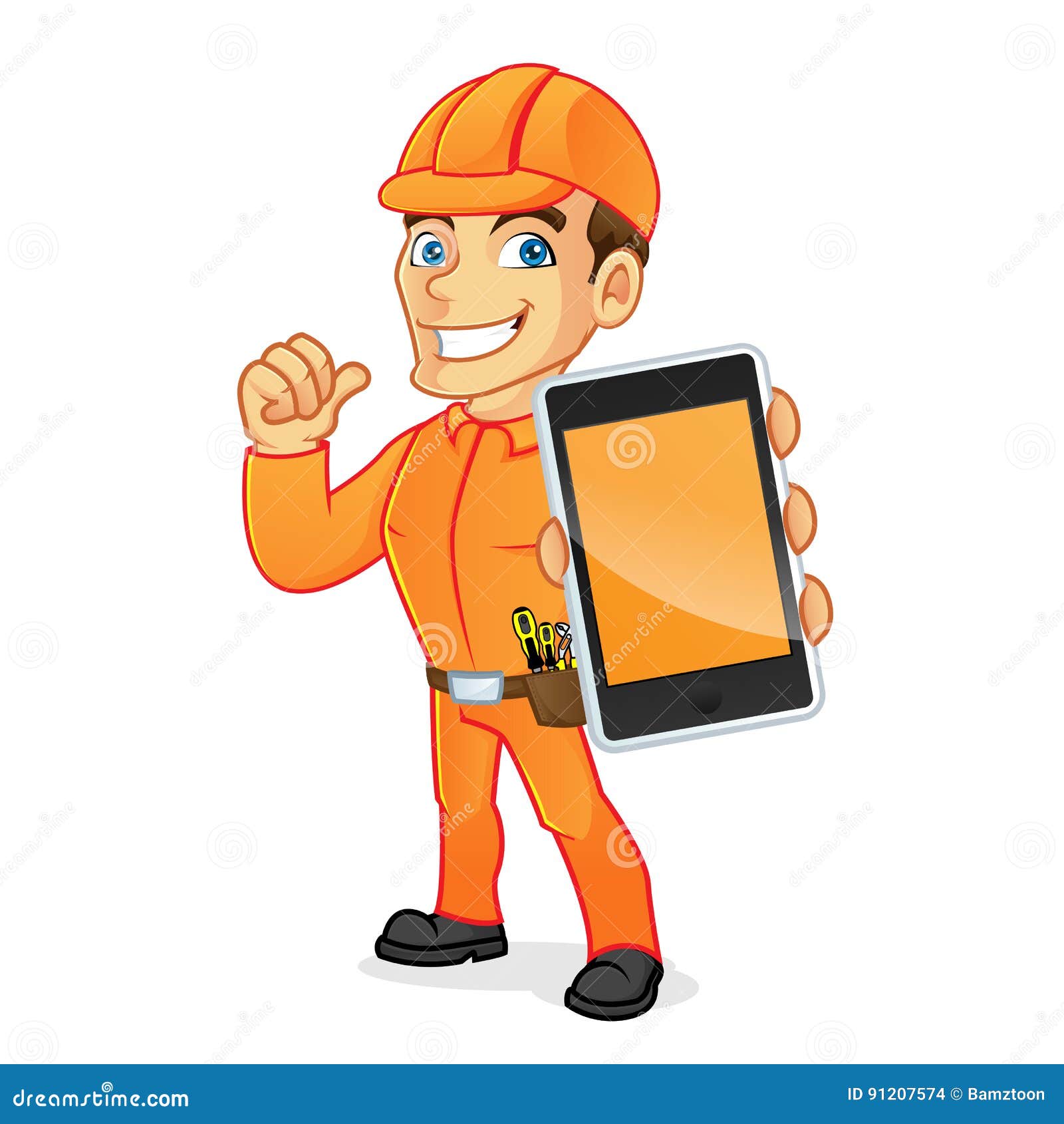 Electrician Holding Smart Phone Stock Vector - Illustration of style ...