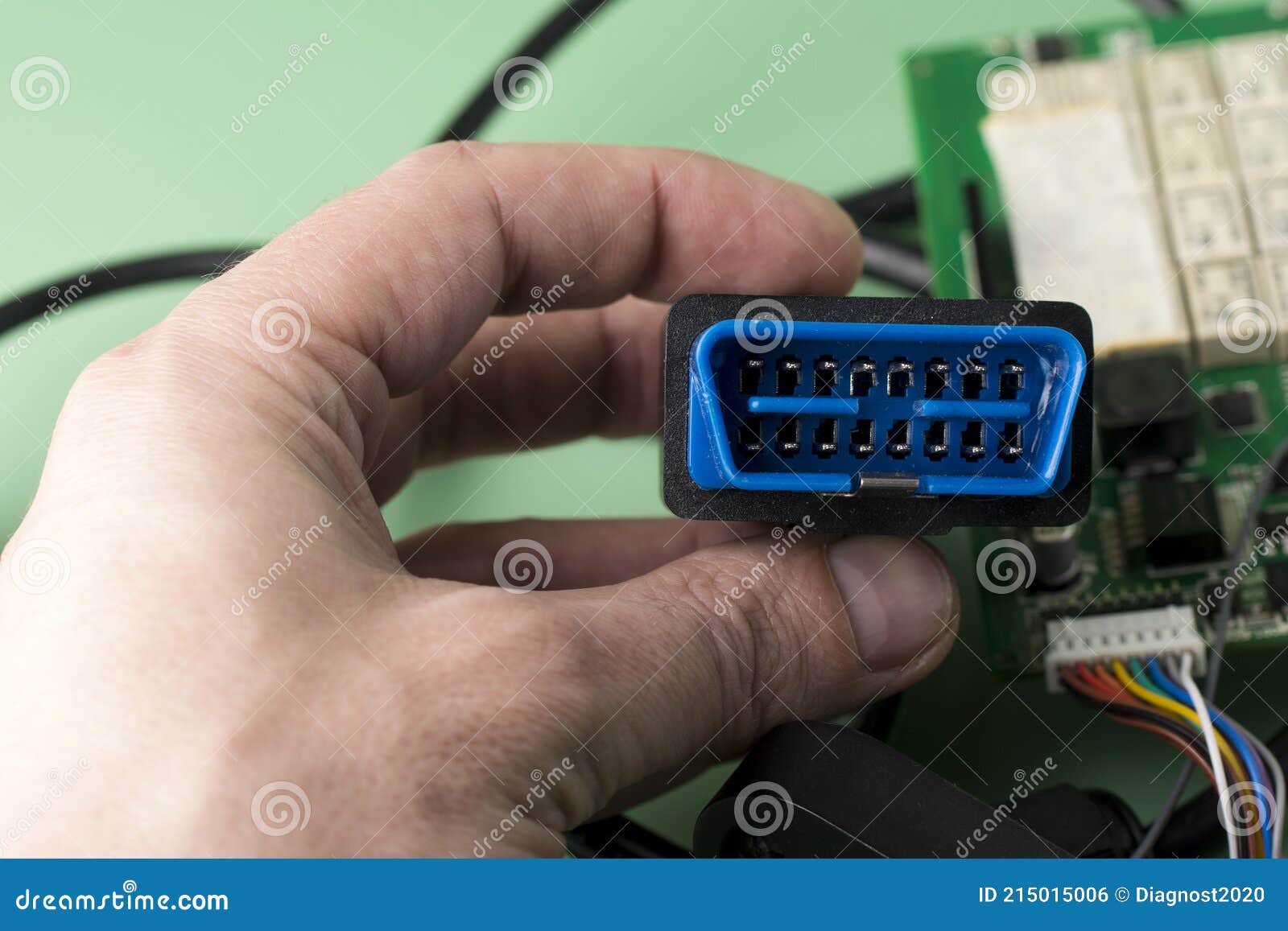 Electrician Holds In Hands Car Diagnostic Error Scanner OBD2 Plug ...