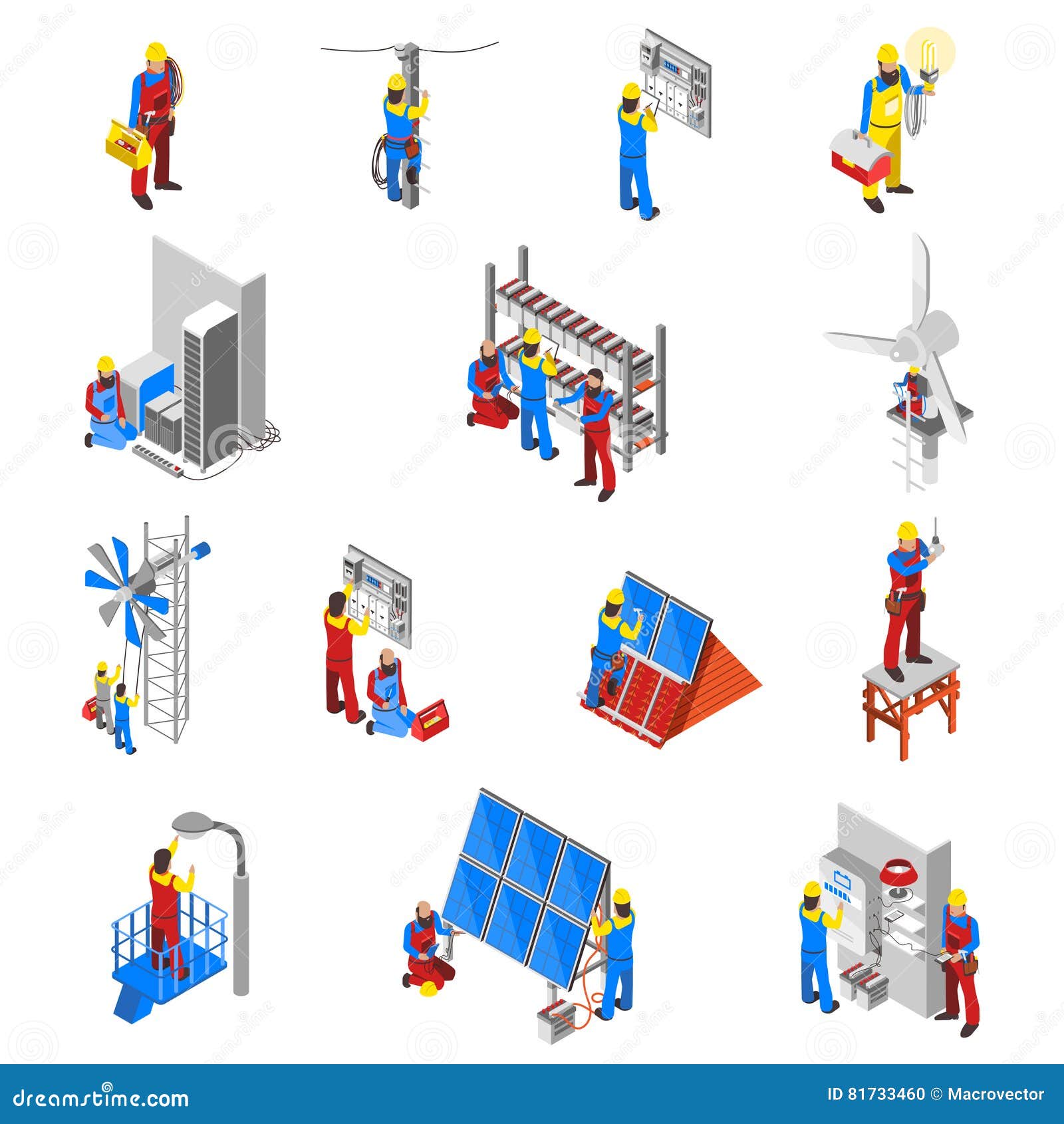 Electrician Icons Set stock vector. Illustration of battery - 81733460