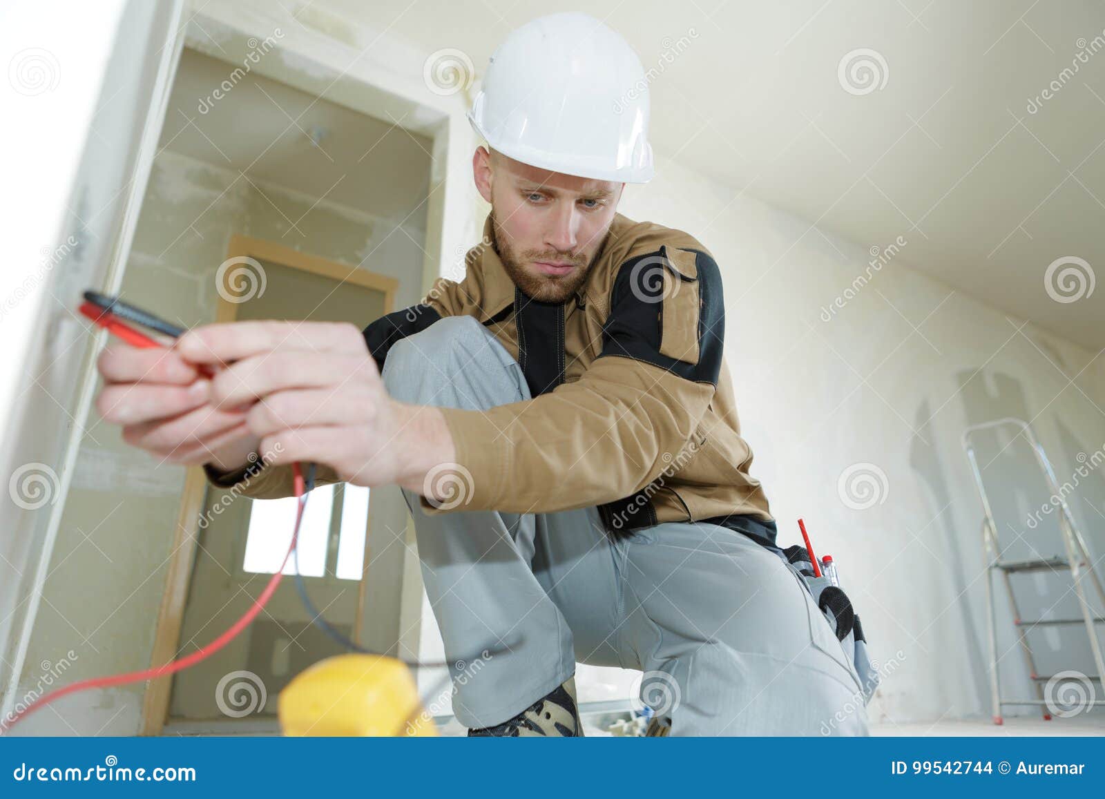 Electrician Inspecting Power Source Stock Photo - Image of ground ...