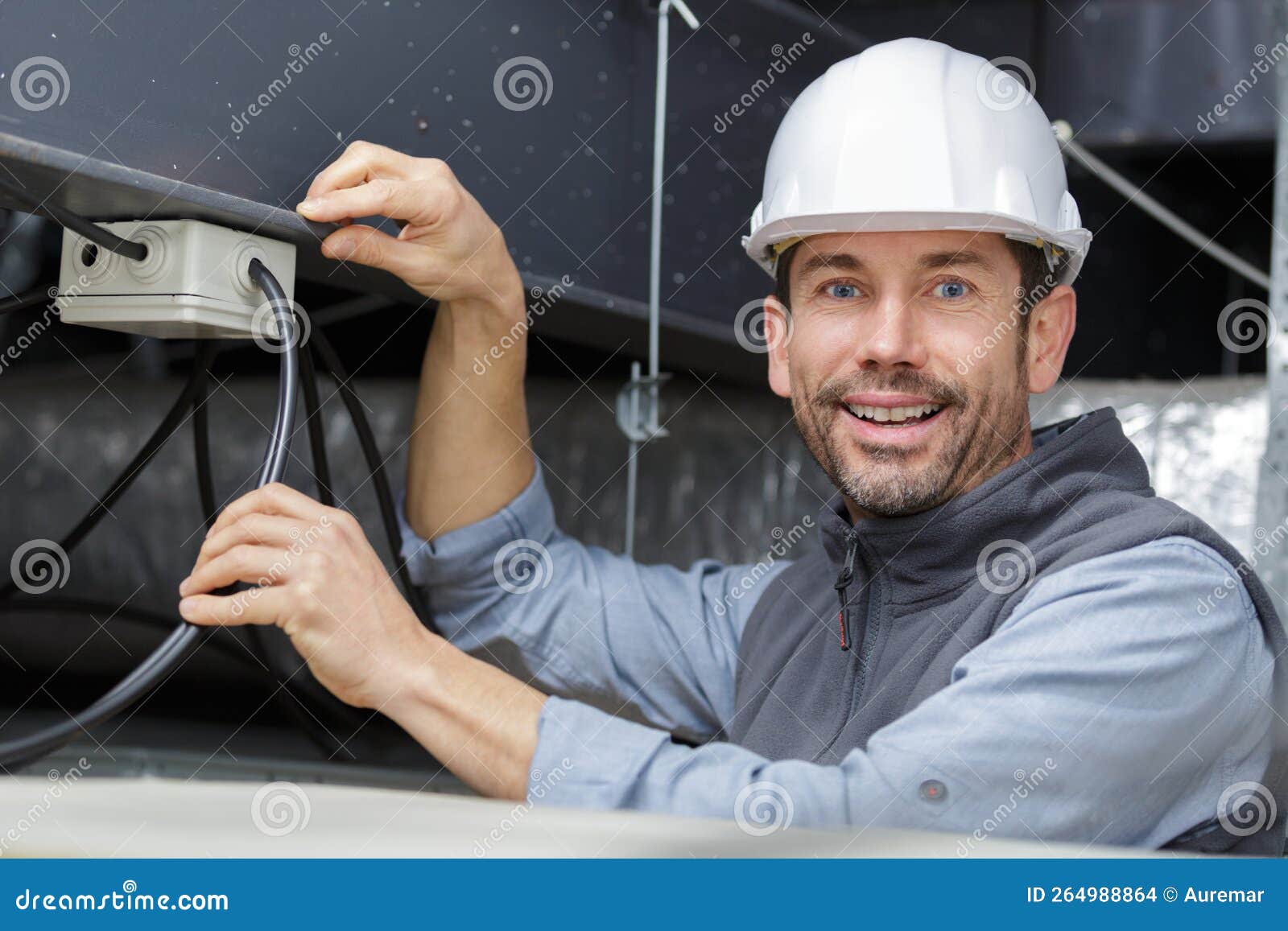 Electrician Installing Cables Stock Photo - Image of compressor, hand ...