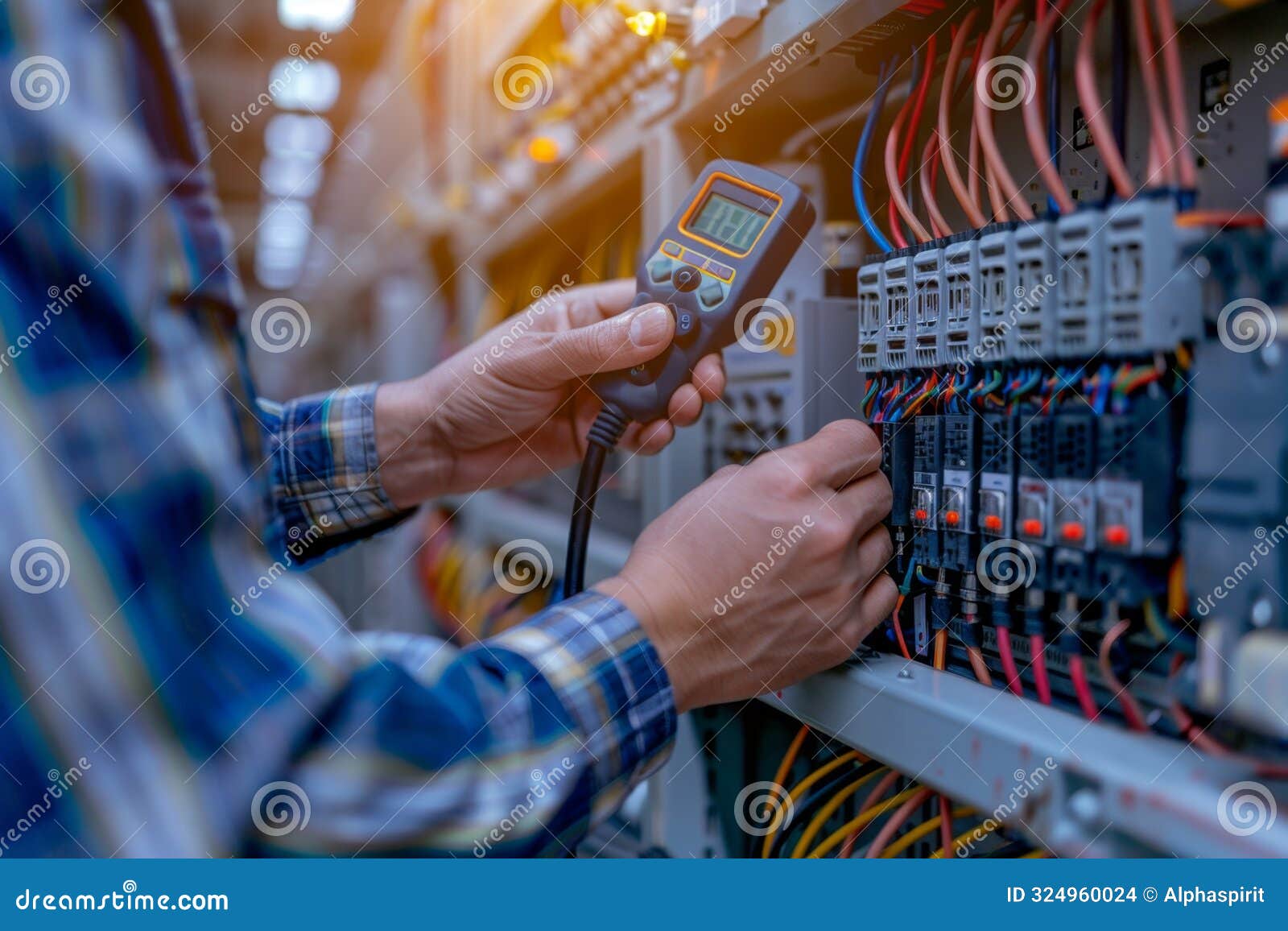Electrician Installing an Electrical Equipment in Control Cabinet Stock ...