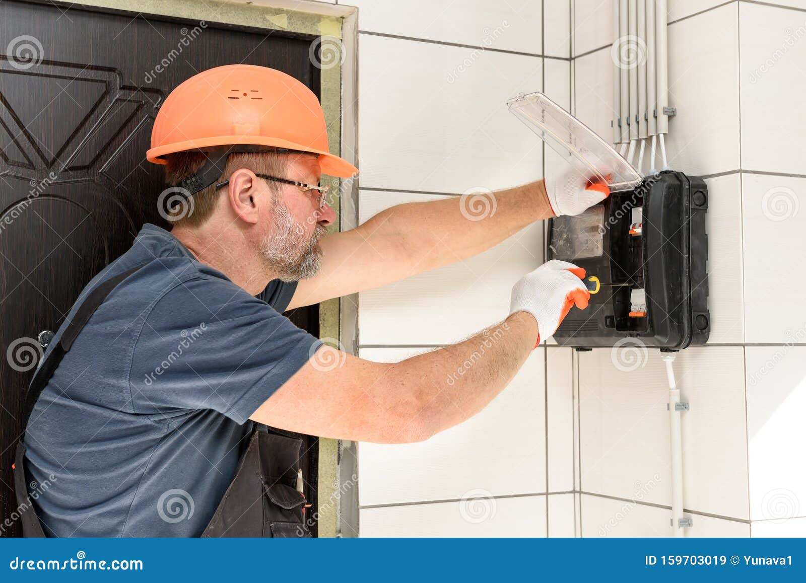 Electrical work indoors stock image. Image of measurement - 159703019