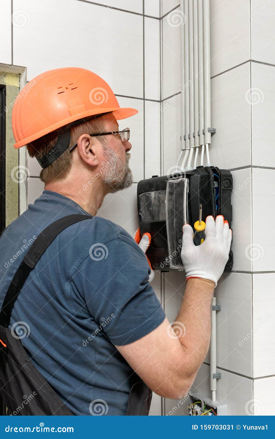 Electrical work indoors stock image. Image of equipment - 159703031