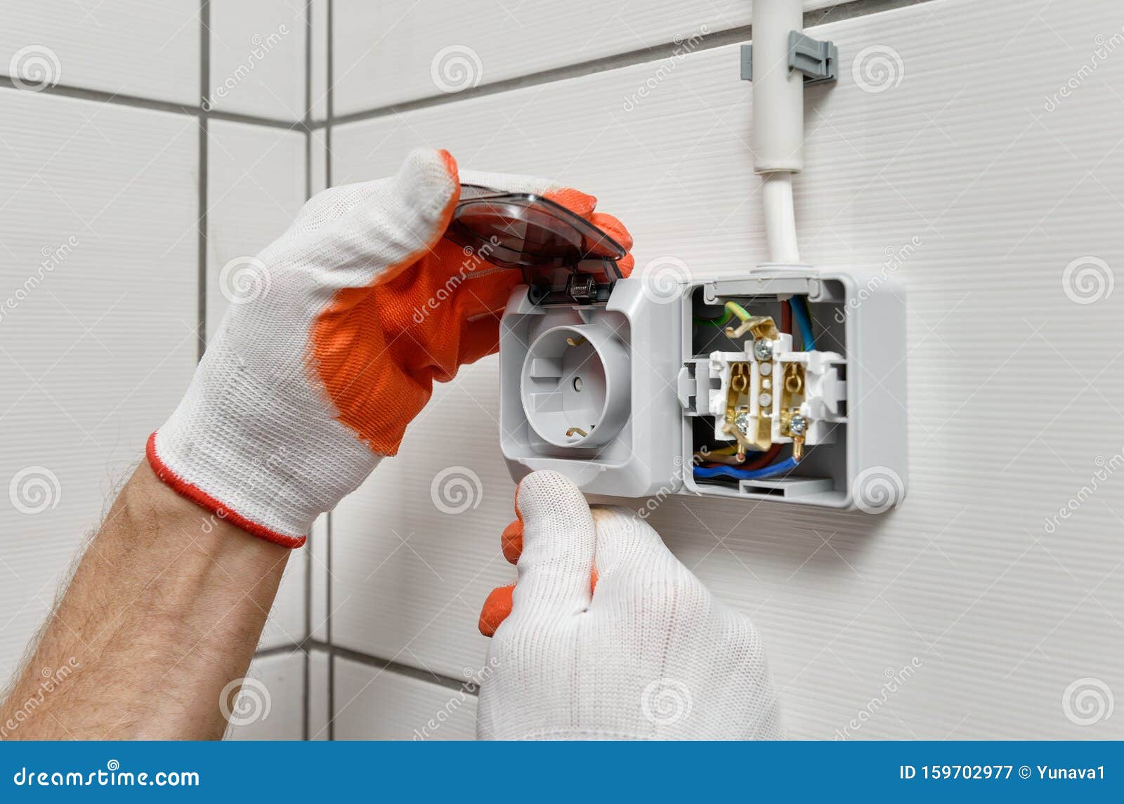 Electrical work indoors stock image. Image of electricity - 159702977