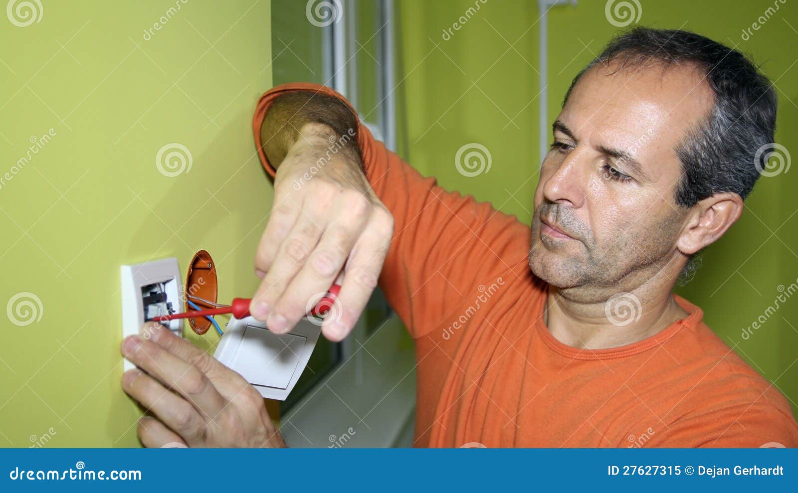 Electrician Installing an Electrical Switch Stock Image - Image of ...