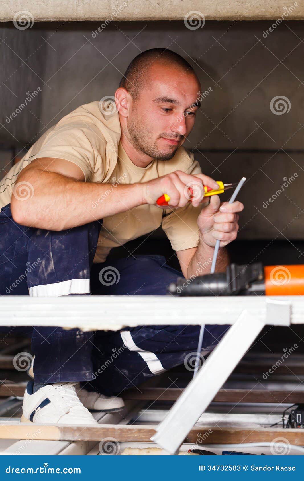 Electrician Installing in House Stock Image - Image of equipment, cord ...