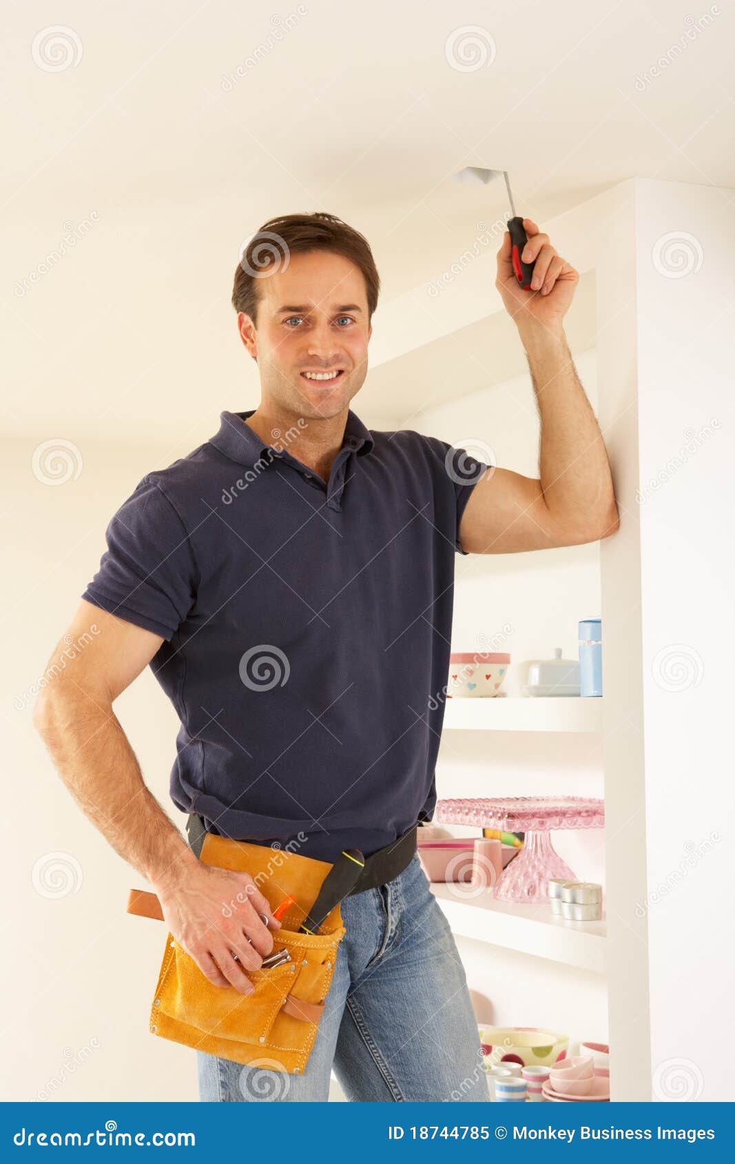 Electrician Installing Light Fitting Stock Image - Image of fixing ...