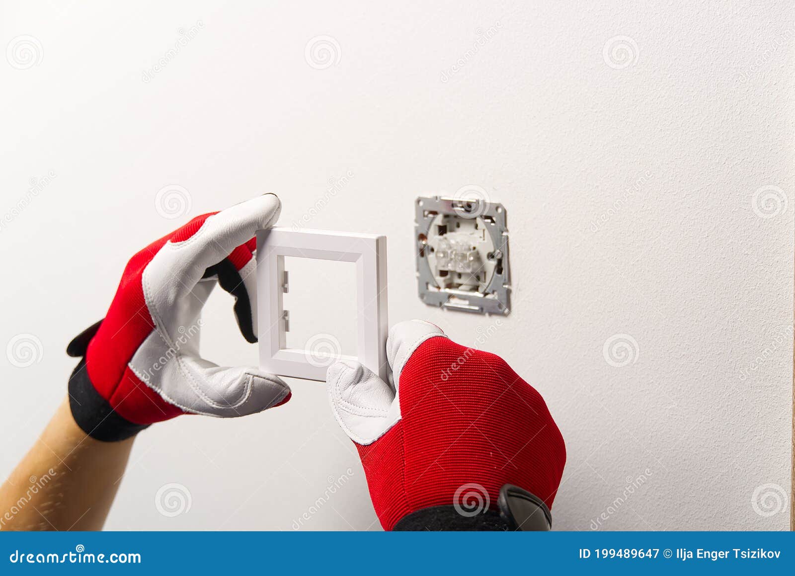 Electrician Installing Light Switch on Painted Wall with Screwdriver ...