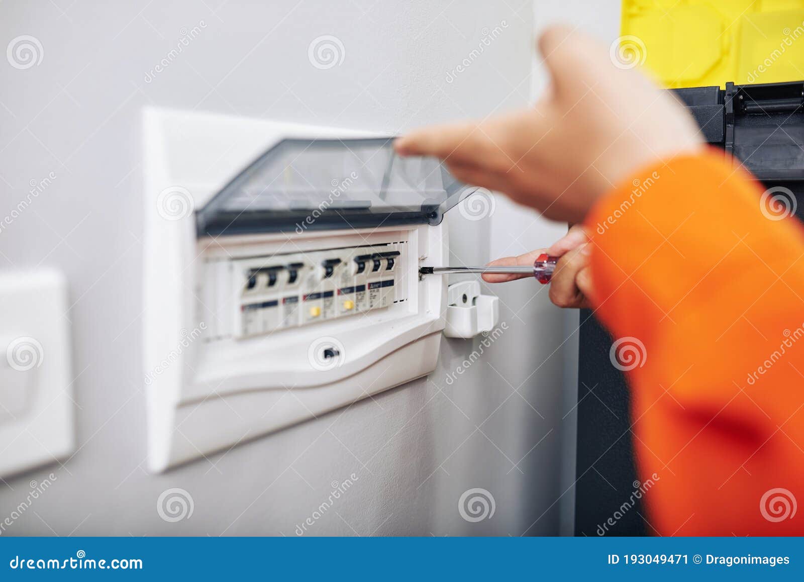 Installing electric meter stock image. Image of working - 193049471