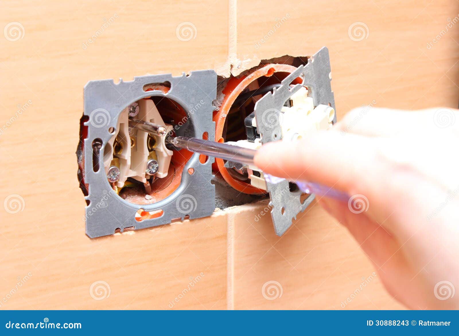 Electrician Installing a Power Socket Stock Image - Image of supply ...