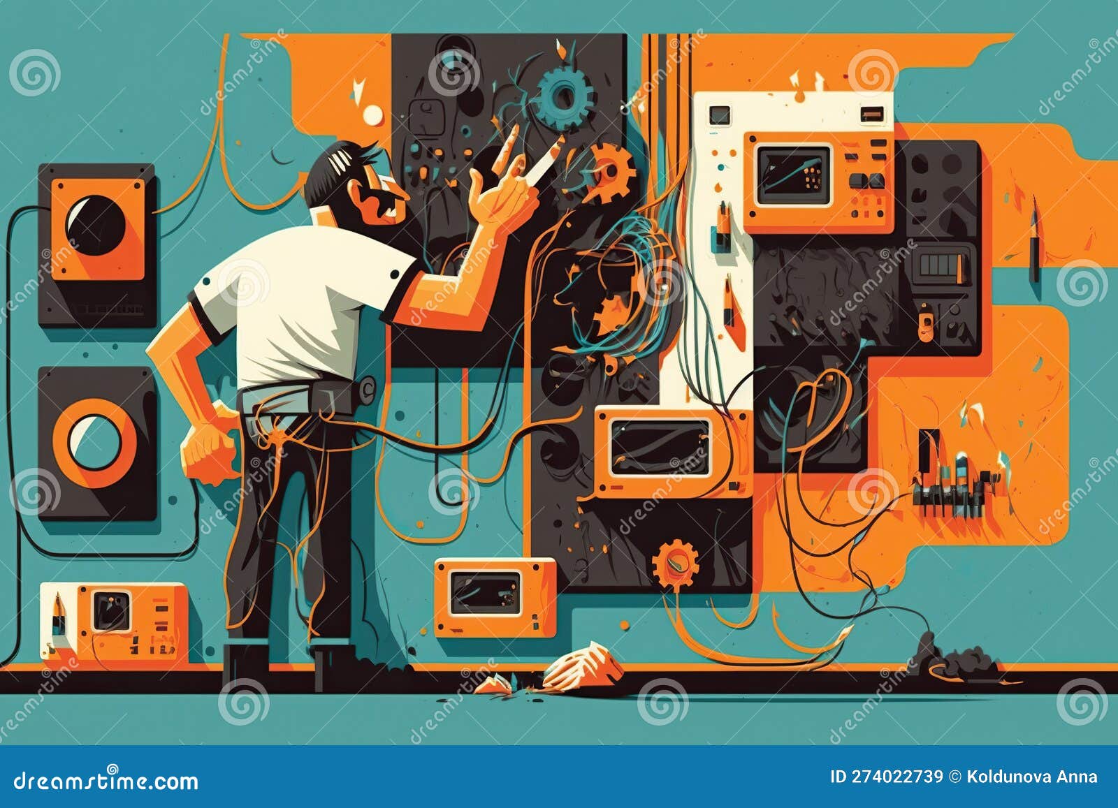 Electrician Installing Electrical Equipment And Sockets, Electric Man ...