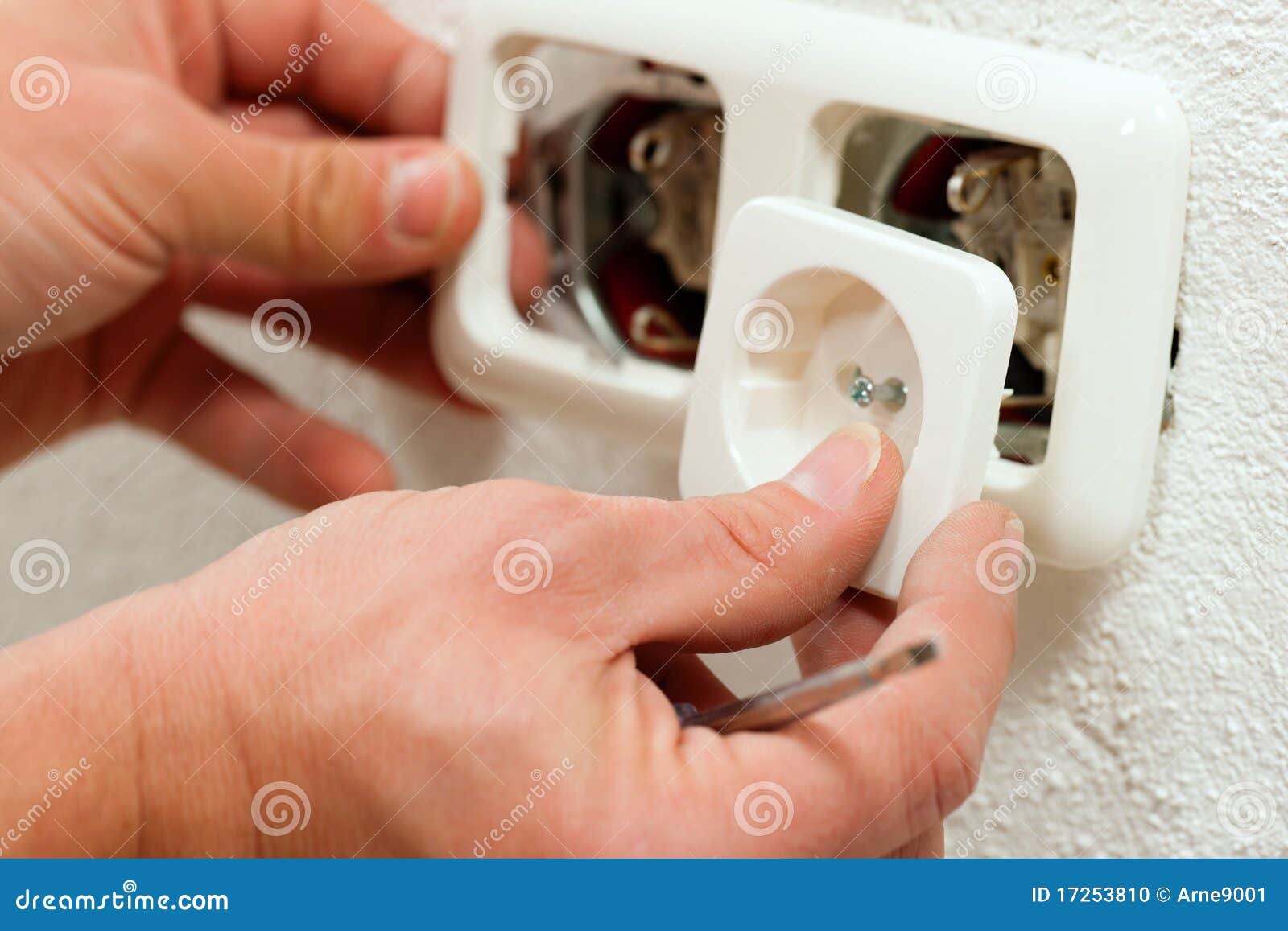 Electrician Installing Socket Stock Photo - Image of building, indoors ...