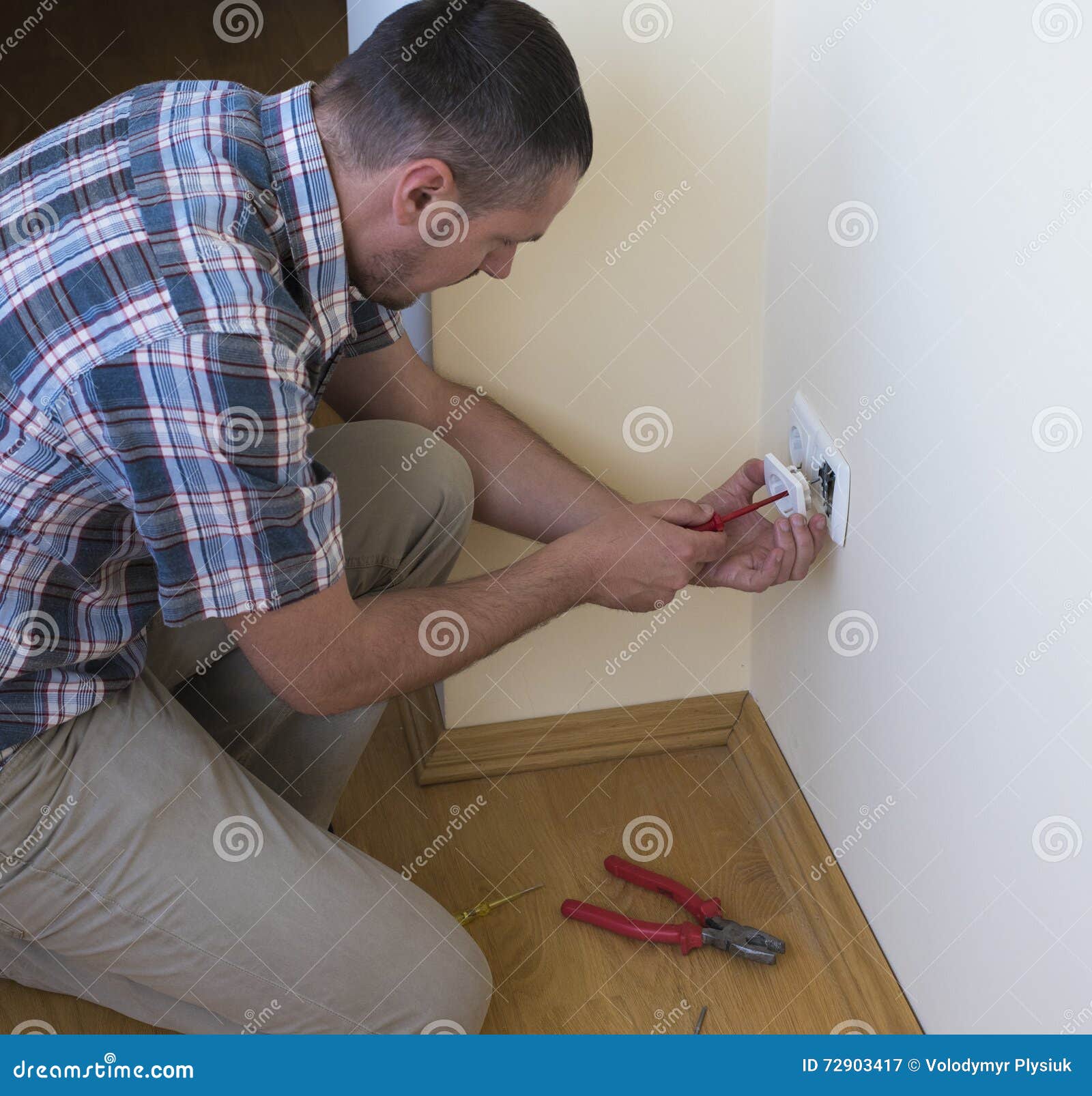 Electrician Installing Socket Stock Image - Image of electric ...