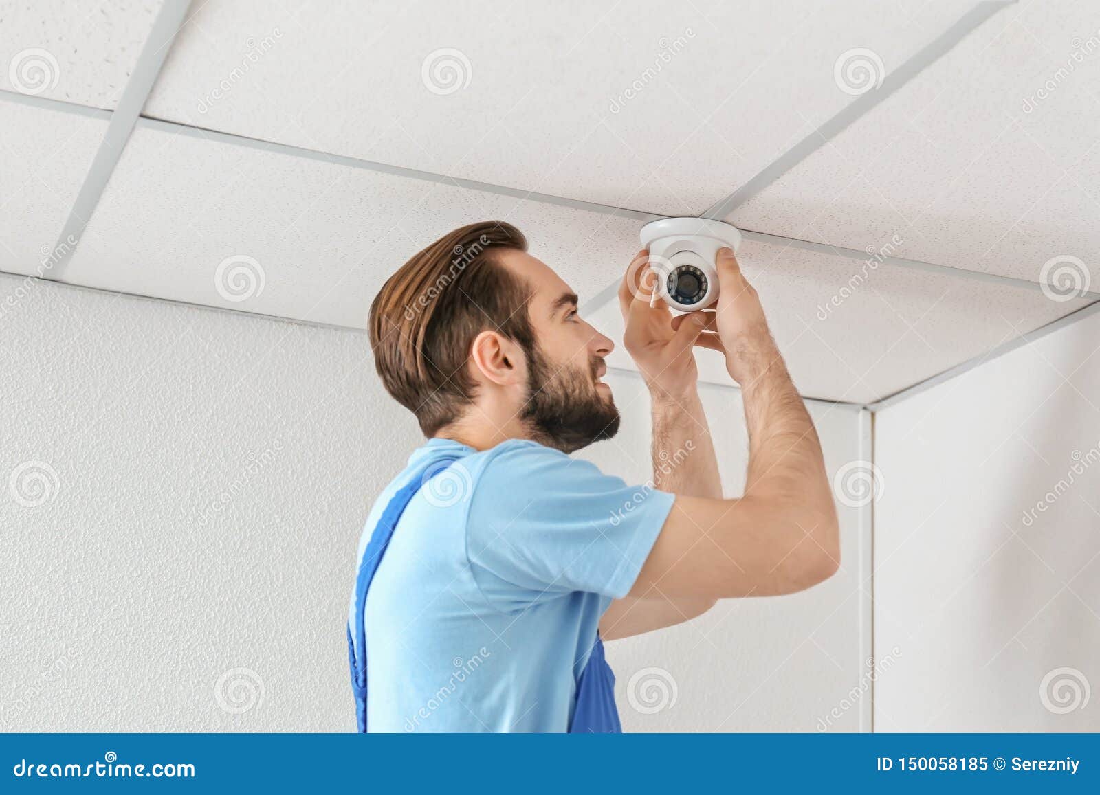 Electrician Installing Surveillance Camera Stock Image - Image of ...