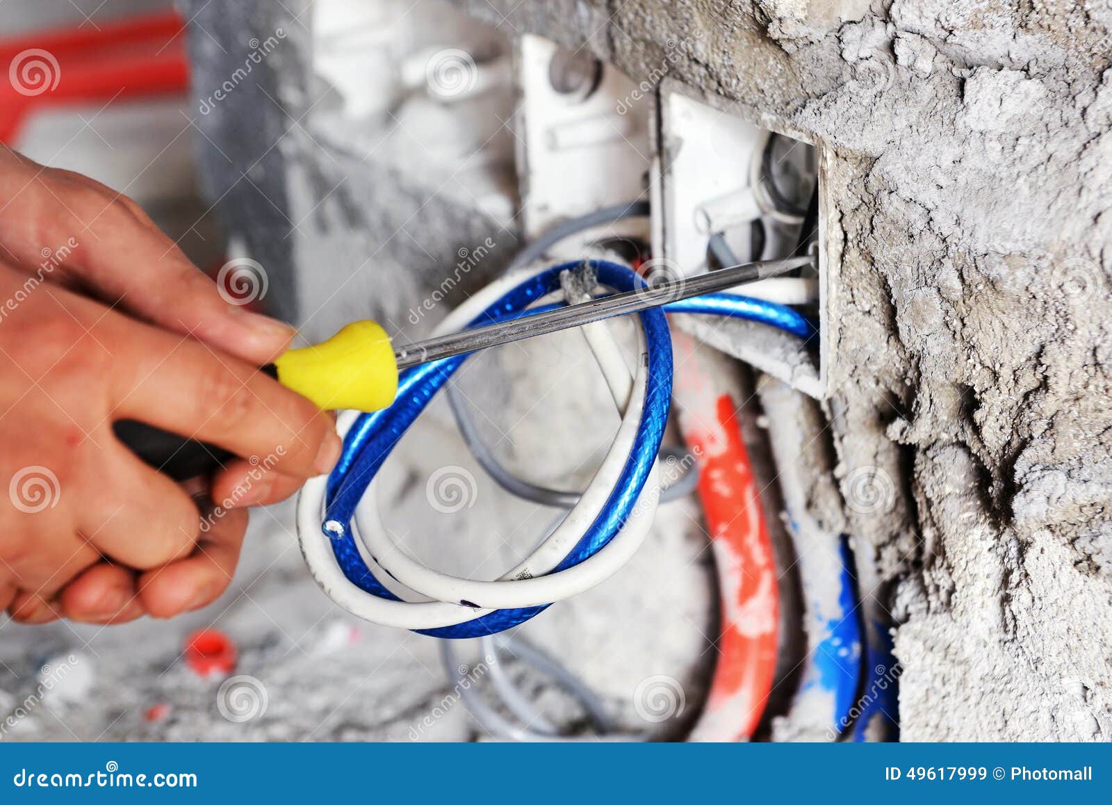 Electrician Installing a Switch Socket Stock Image - Image of clamp ...