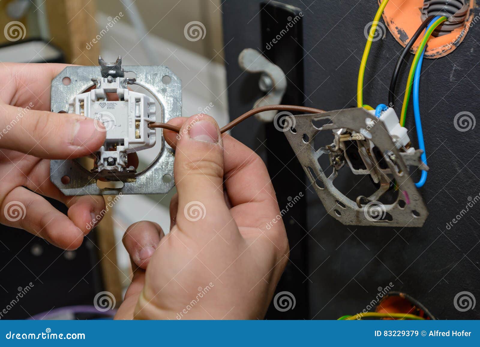 Electrician Installing Switchboard - Close Up Stock Image - Image of ...