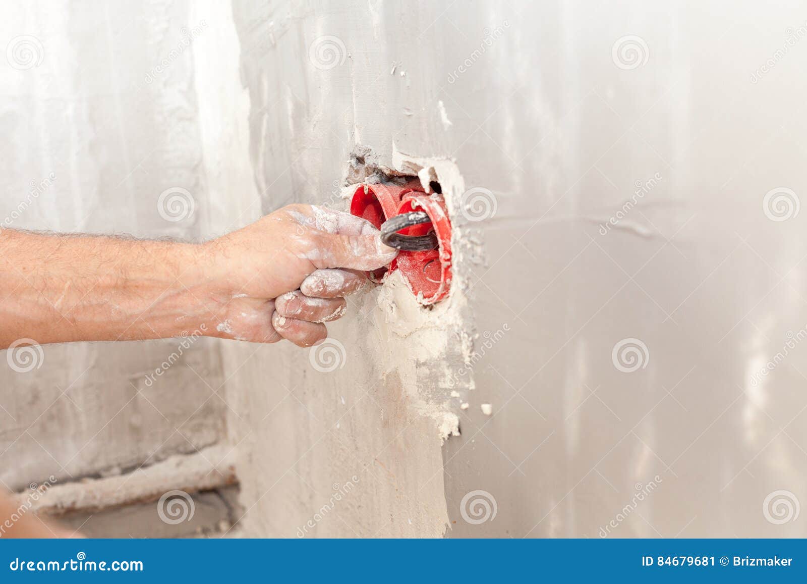 Electrician Installing Wall Power Socket, Plastic Electrical Junction ...