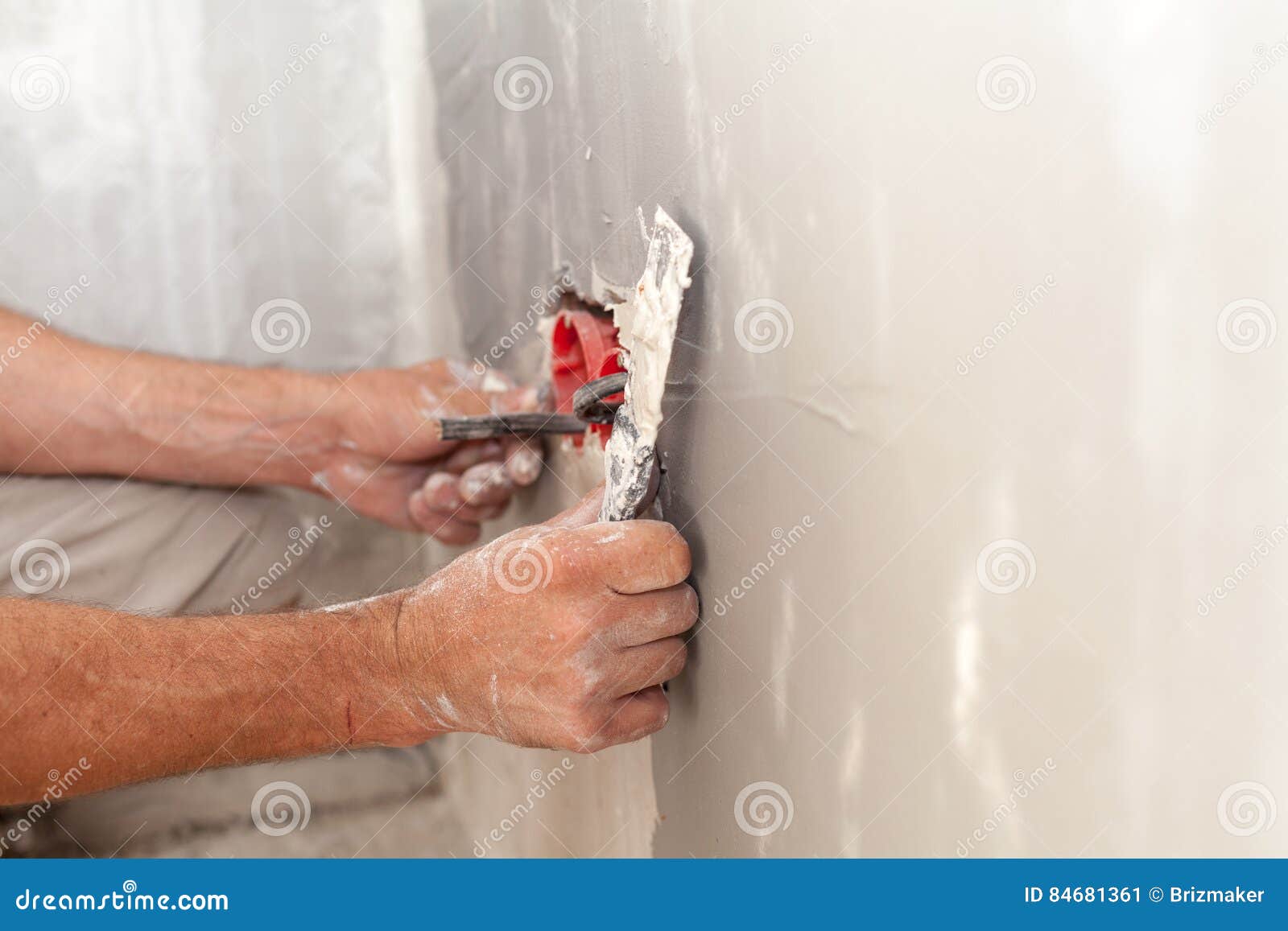 Electrician Installing Wall Power Socket, Plastic Electrical Junction ...