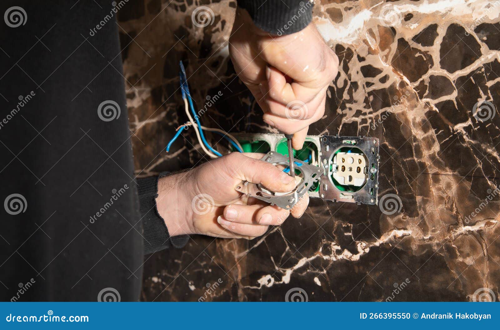 Electrician Installing a Wall Socket at Home Stock Photo - Image of ...