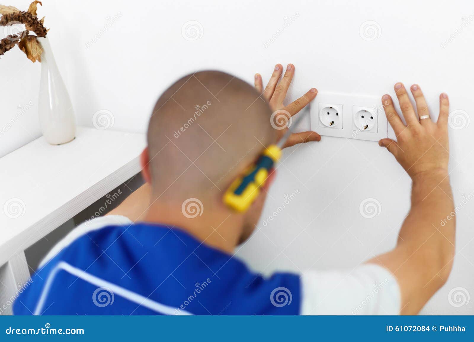 Installing New Wall Plug Stock Image | CartoonDealer.com #144342529