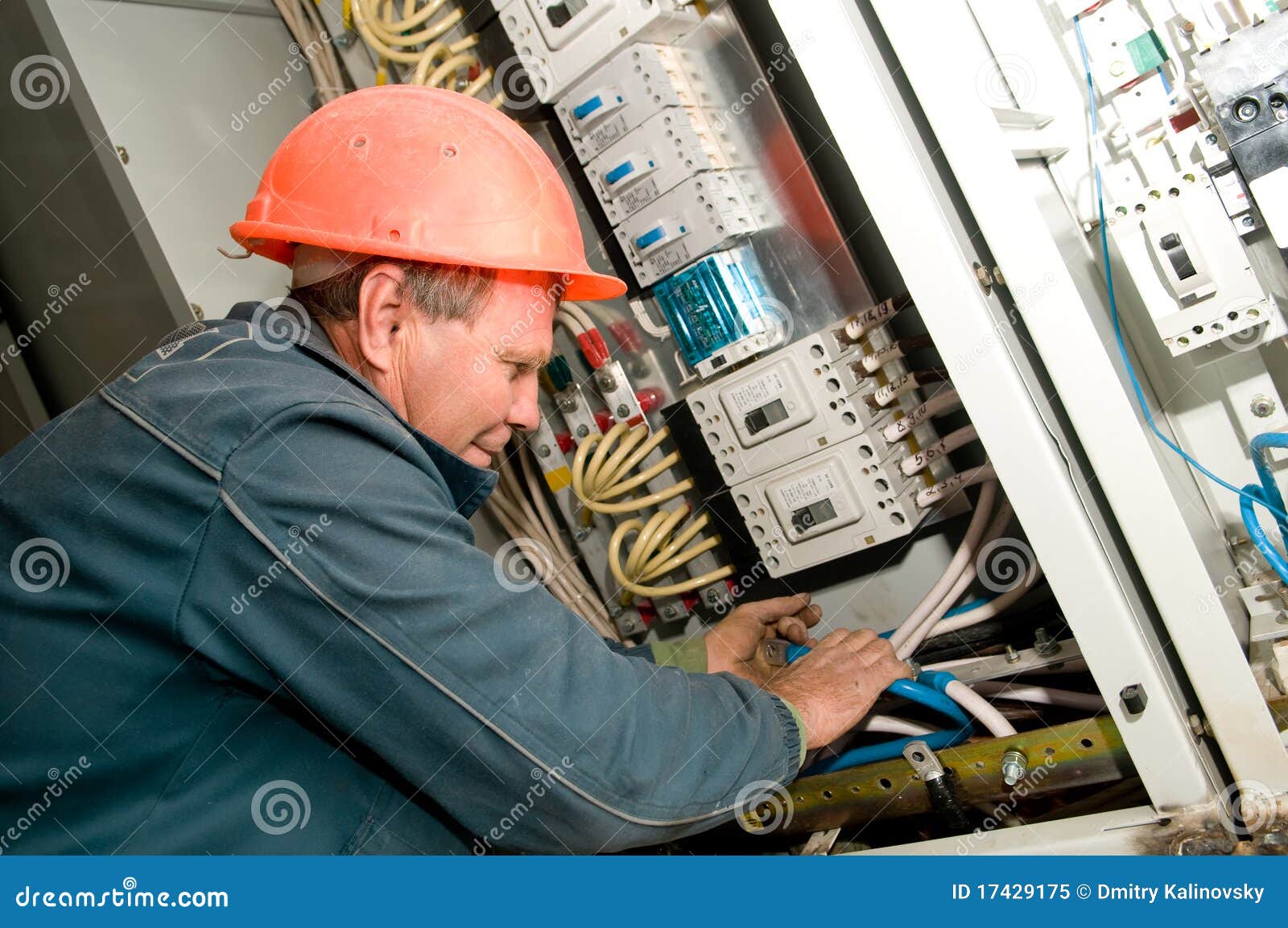 Electrician at Installing Work Stock Image - Image of engineer, hardhat ...