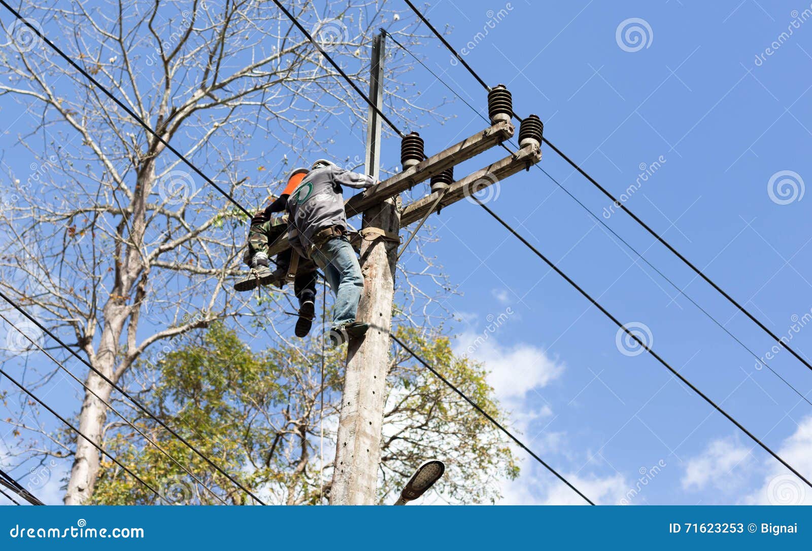 Electrician Lineman Repairing Work on Electric Stock Image - Image of ...