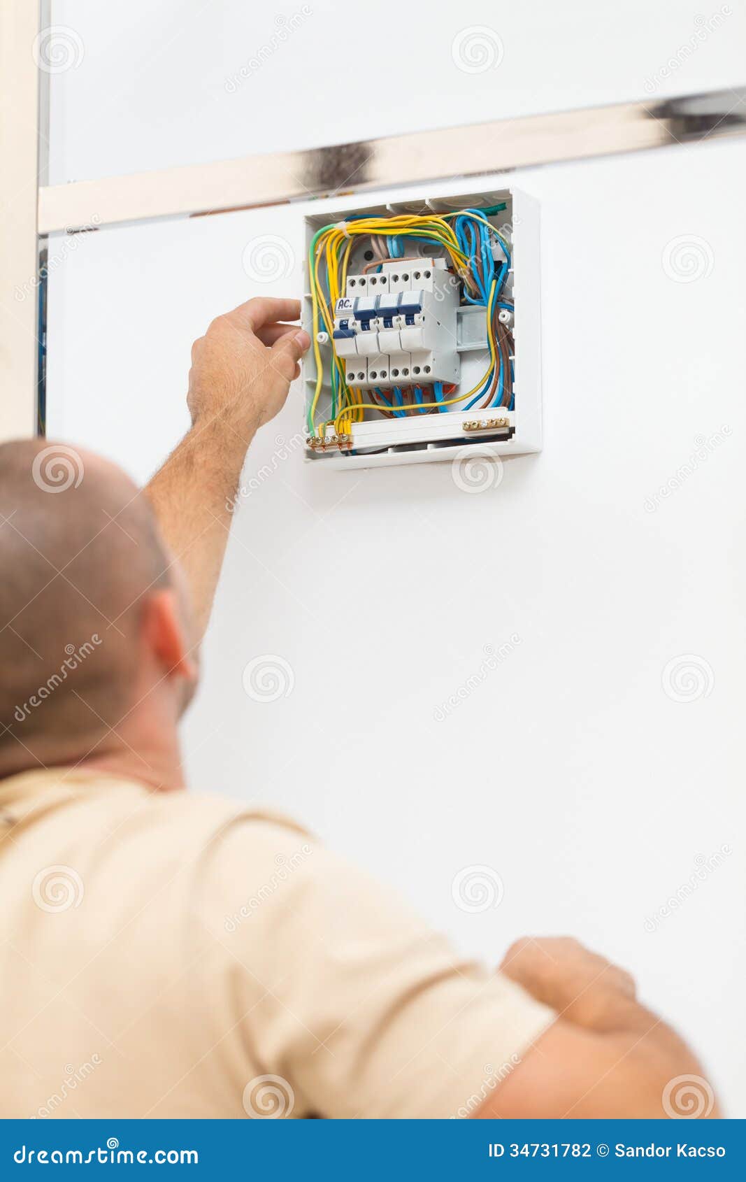 Electrician Man Fixing Fuse Stock Photo - Image of electrical, cable ...