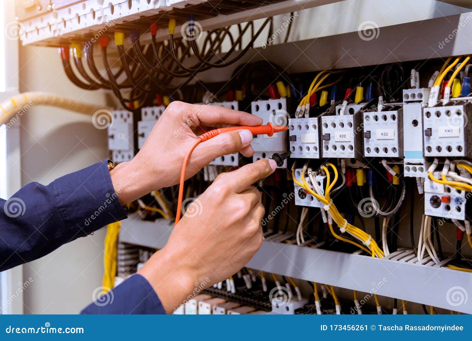 Electrician Measurements with Multimeter Testing Current Electric Stock ...