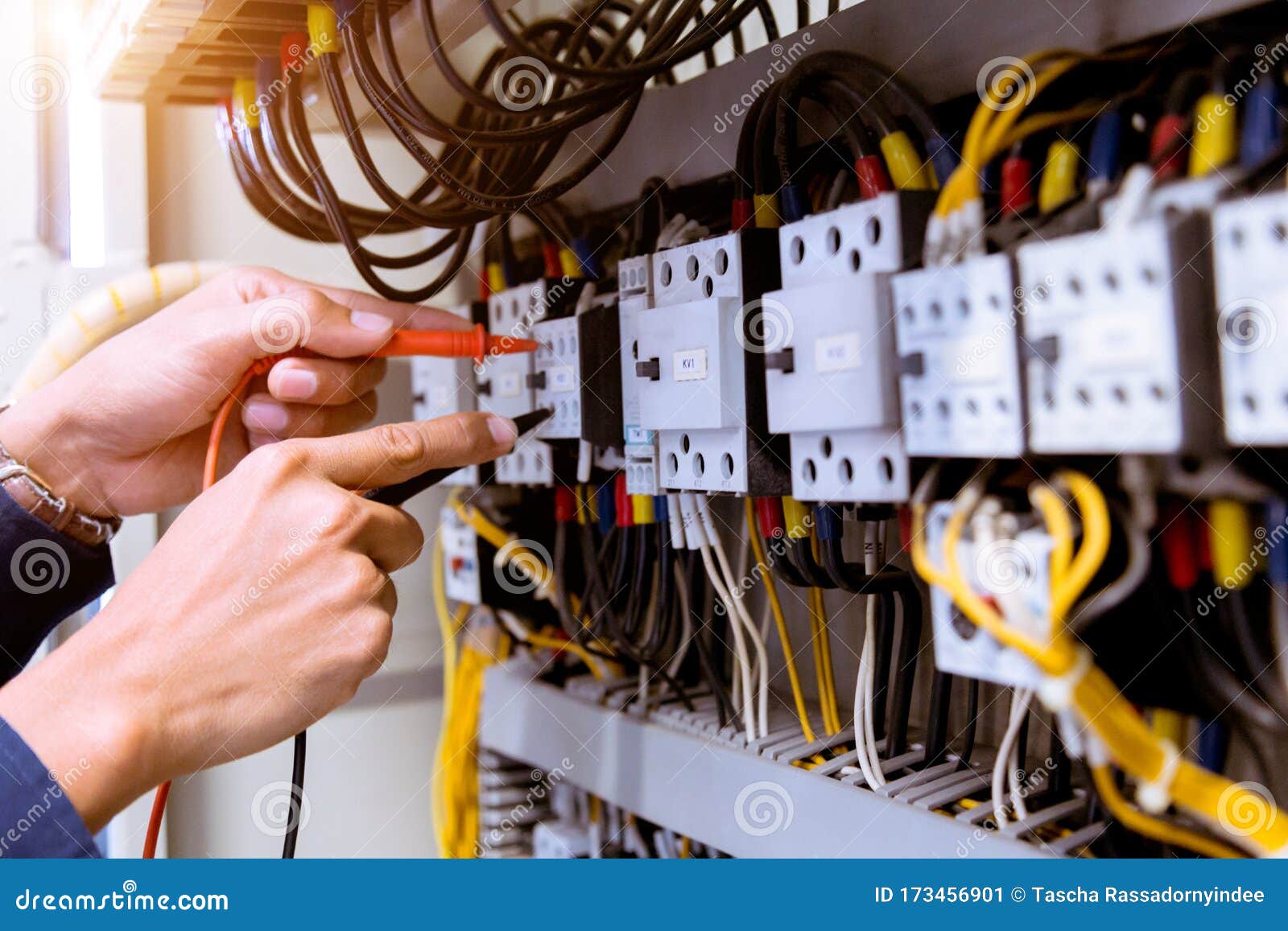 Electrician Measurements with Multimeter Testing Current Electric Stock ...