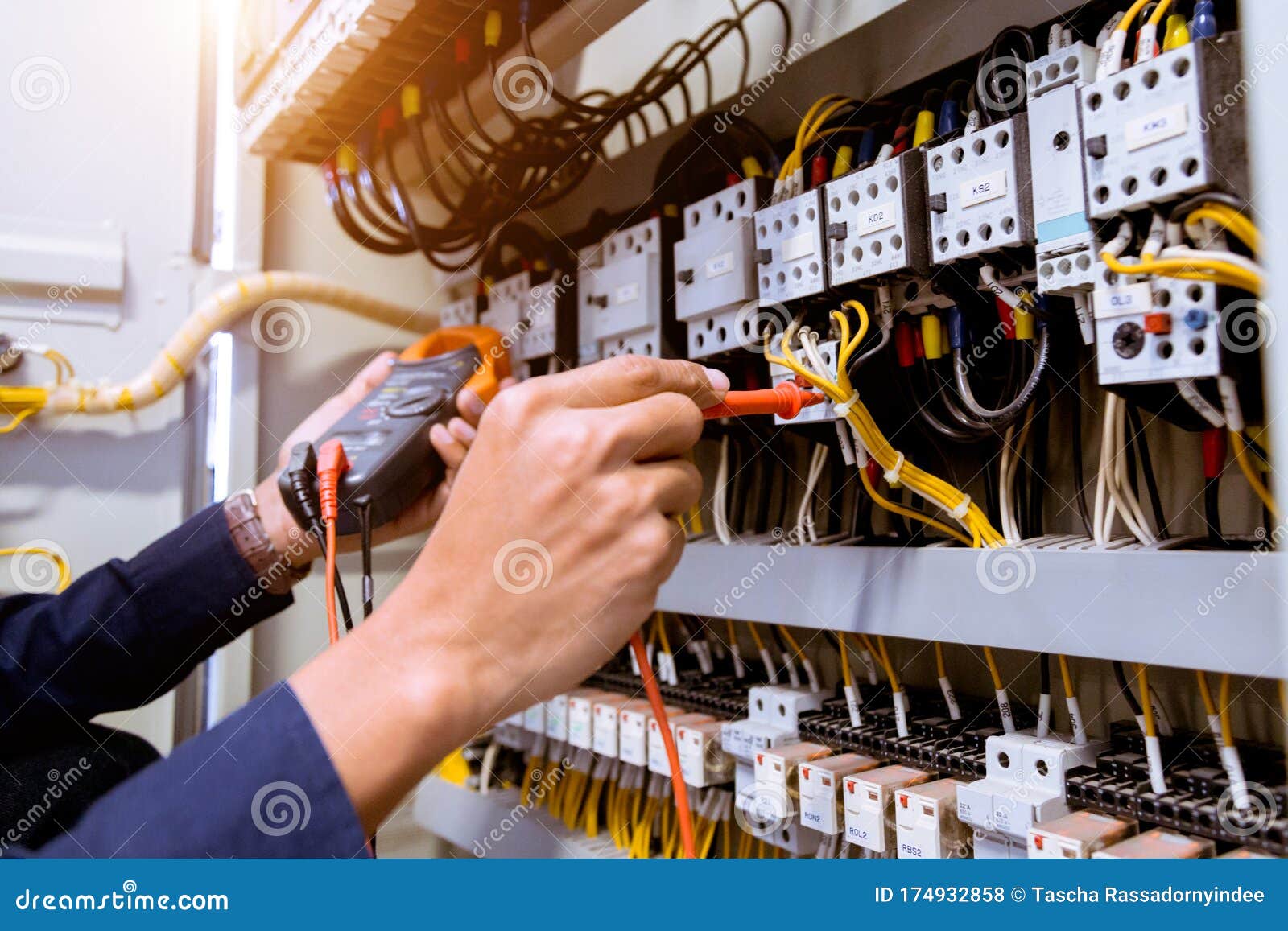 Electrician Measurements with Multimeter Testing Current Electric Stock ...
