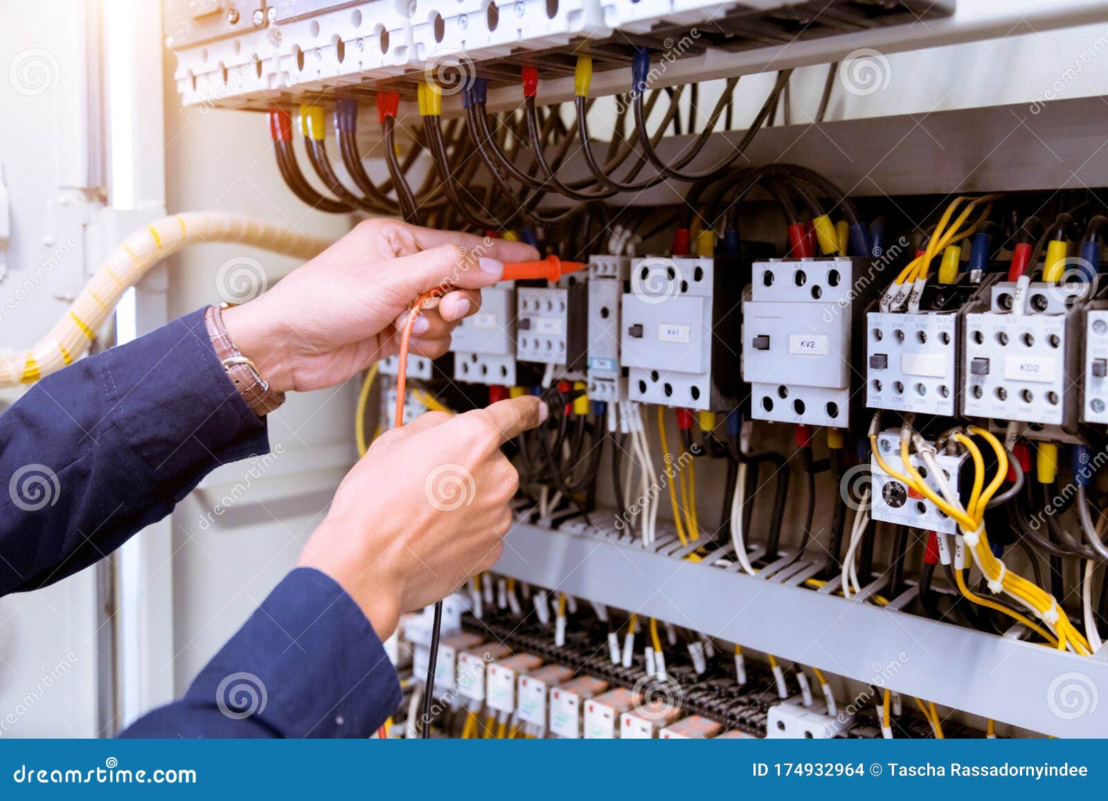 Electrician Measurements with Multimeter Testing Current Electric Stock ...