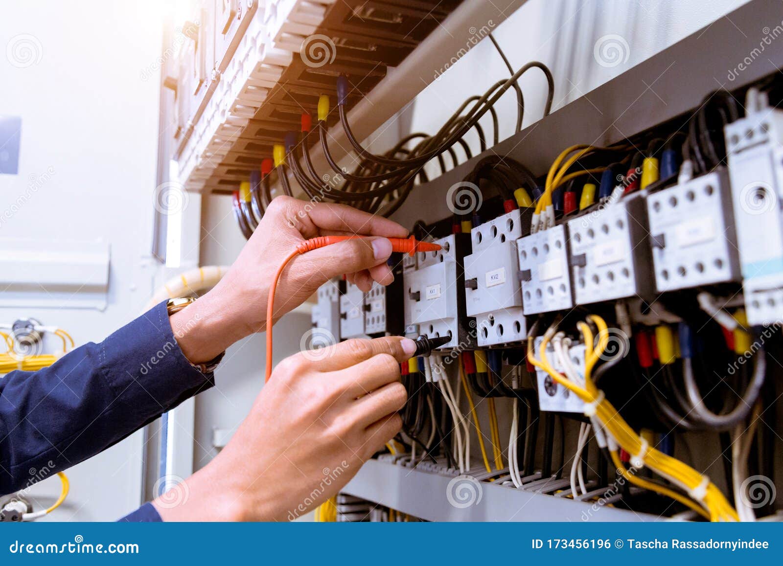 Electrician Measurements with Multimeter Testing Current Electric Stock ...