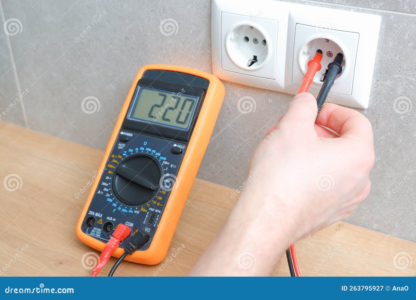 The Electrician Measures the Voltage in the Home Network by Inserting a ...