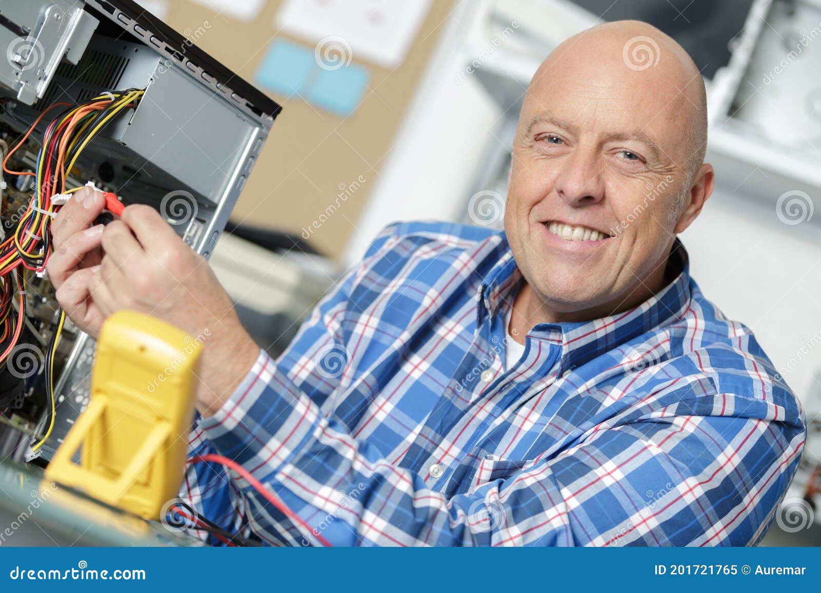Electrician Measures Voltage Pc Computer Stock Image - Image of ...