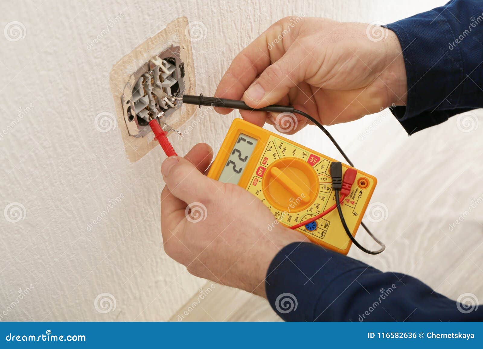 Measuring Voltage With A Multimeter, Hands In Rubber Gloves Royalty ...