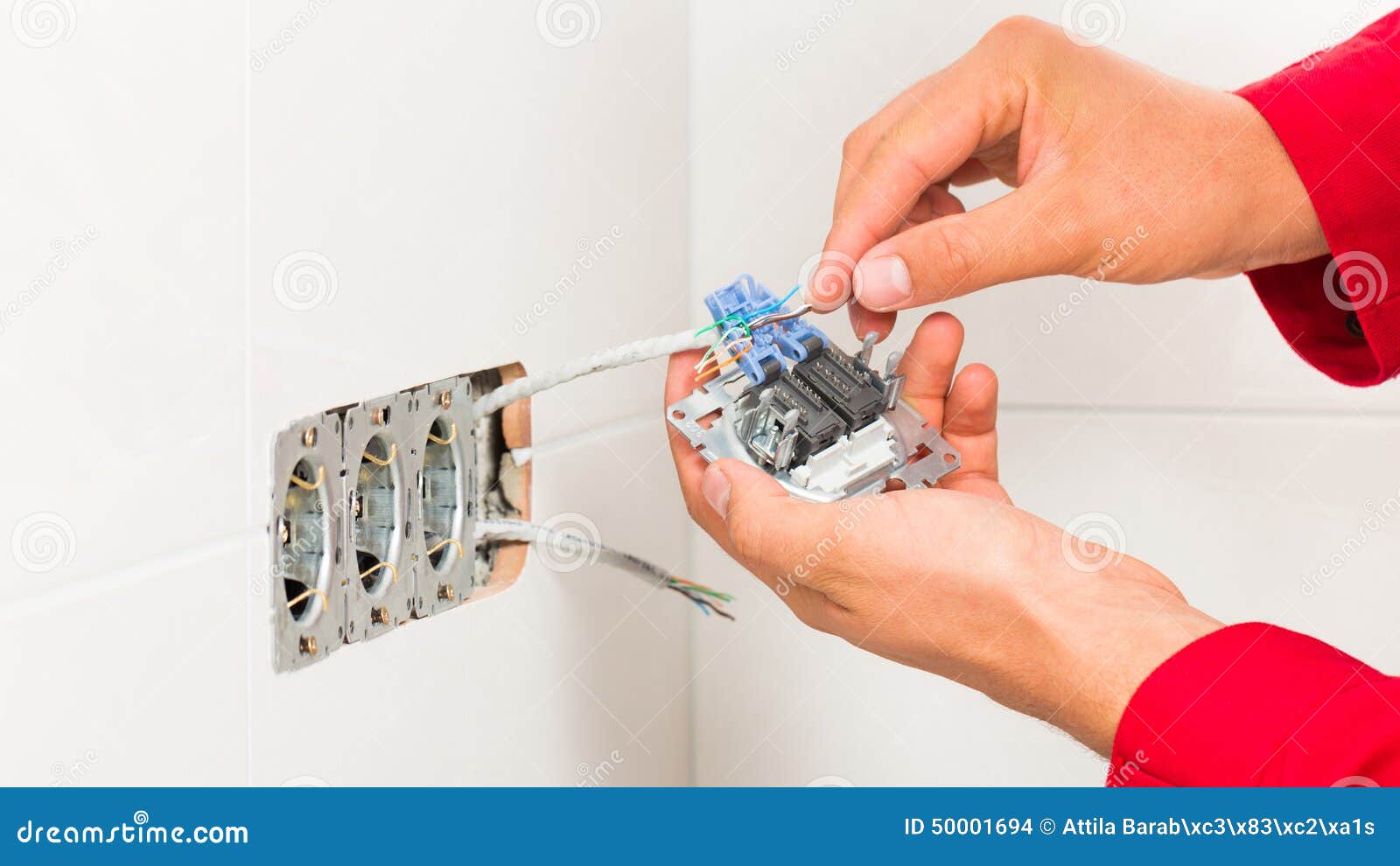 Electrician Mounting Multiple Socket Stock Photo - Image of electrician ...