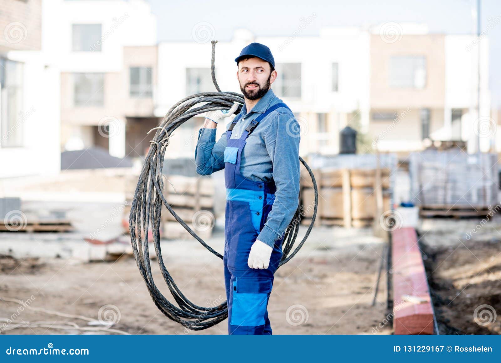 Electrician Portrait with Power Cable Stock Image - Image of handsome ...