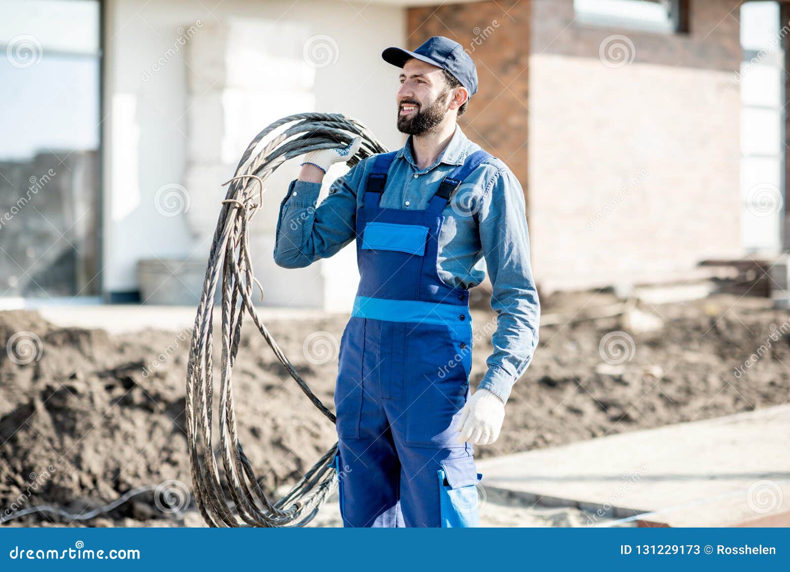 Electrician Portrait with Power Cable Stock Image - Image of builder ...