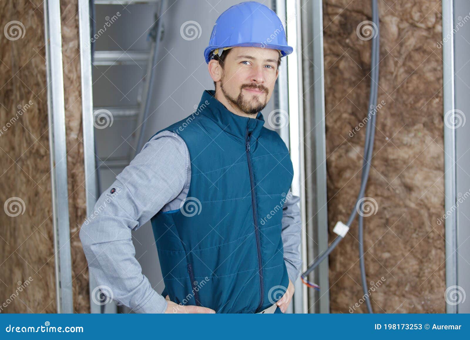 Electrician Posing at Construction Site Stock Image - Image of hand ...