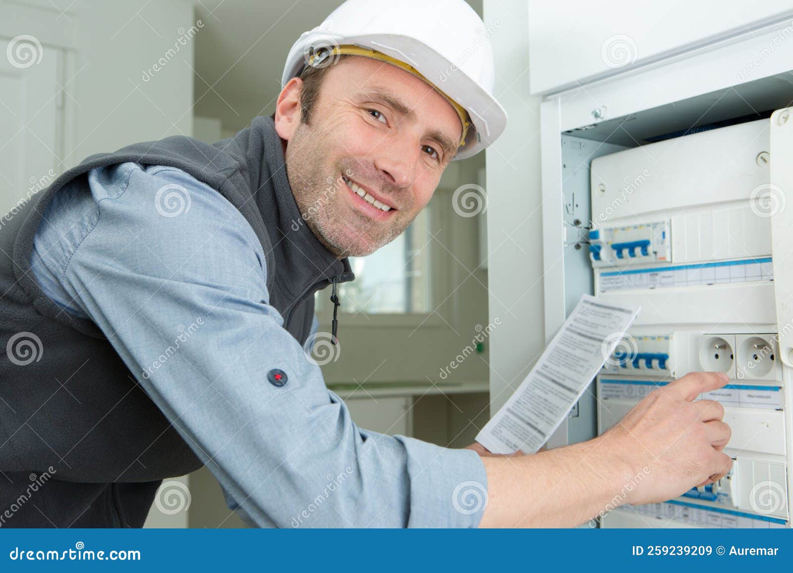 Electrician Posing Next To Electrical Panel Stock Image - Image of ...