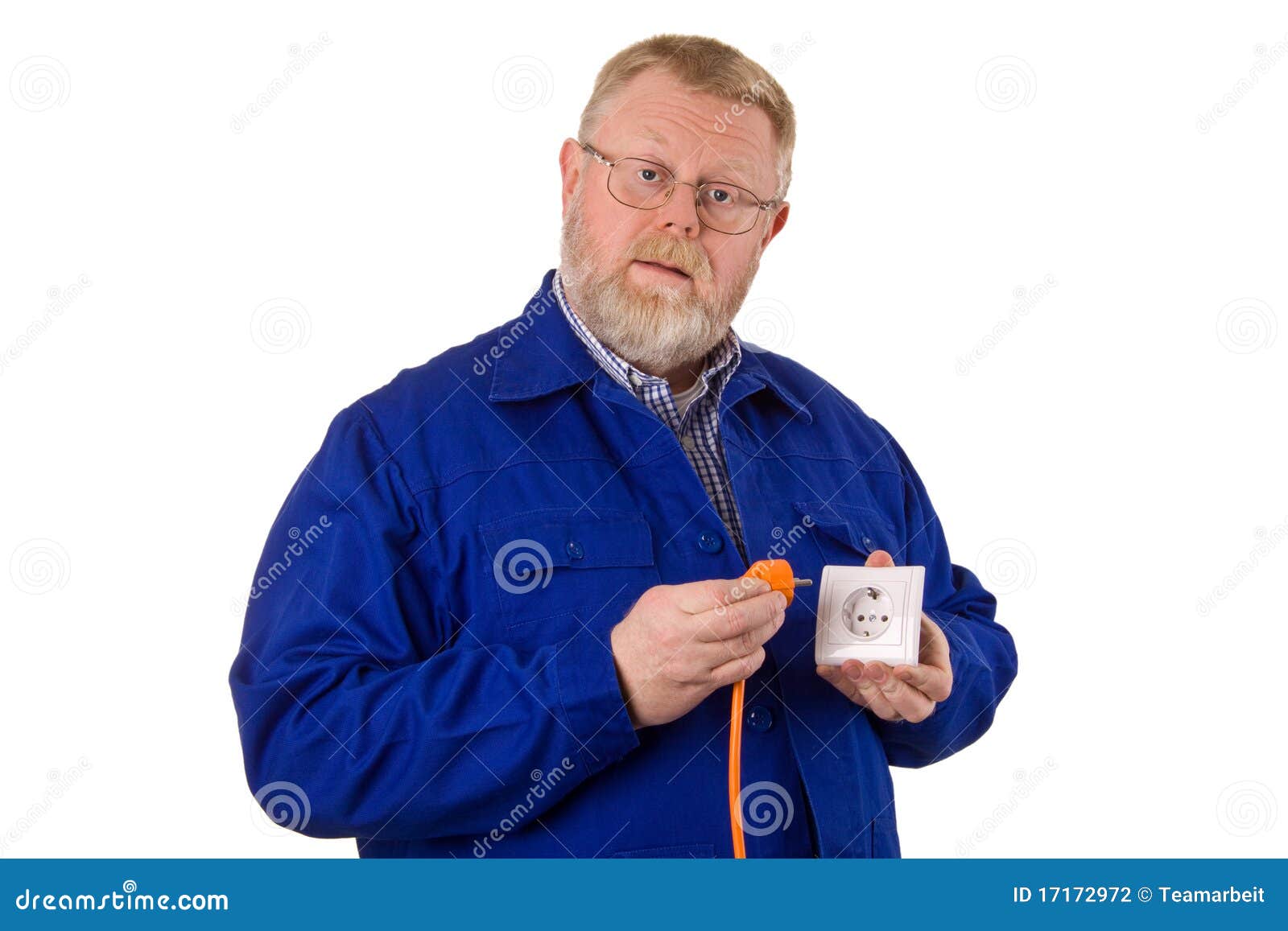 Electrician with Power Plug Stock Photo - Image of blue, plug: 17172972