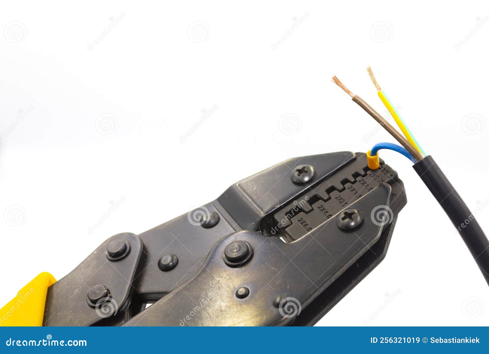 An Electrician Prepares the Cable for Connection with the Old Crimping ...