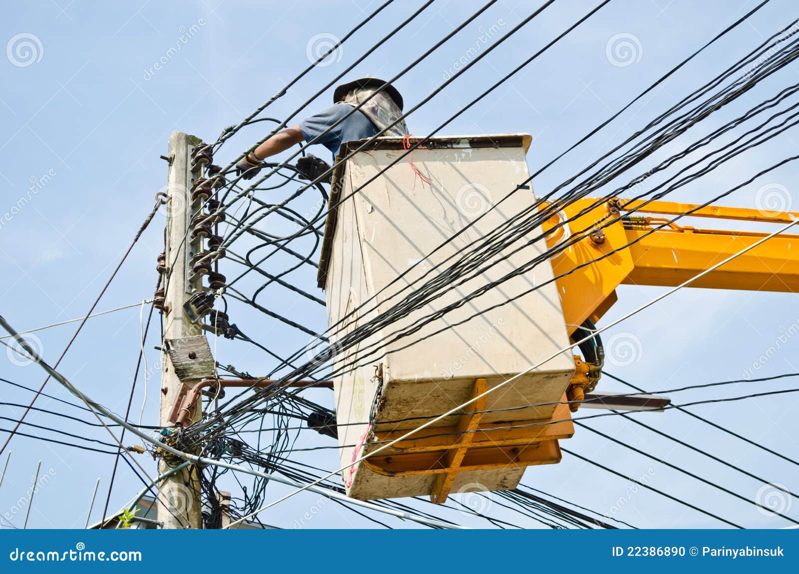 Electrician Repairing Electric Wire Stock Photo - Image of basket, wire ...