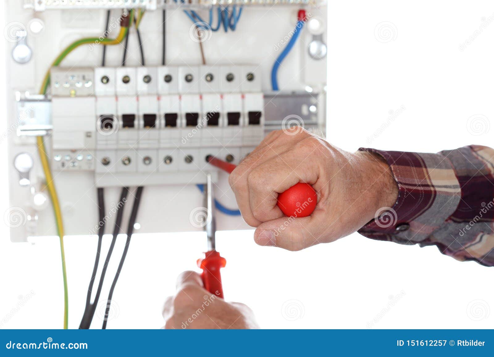Electrician is Repairing an Electrical Circuit Stock Image - Image of ...