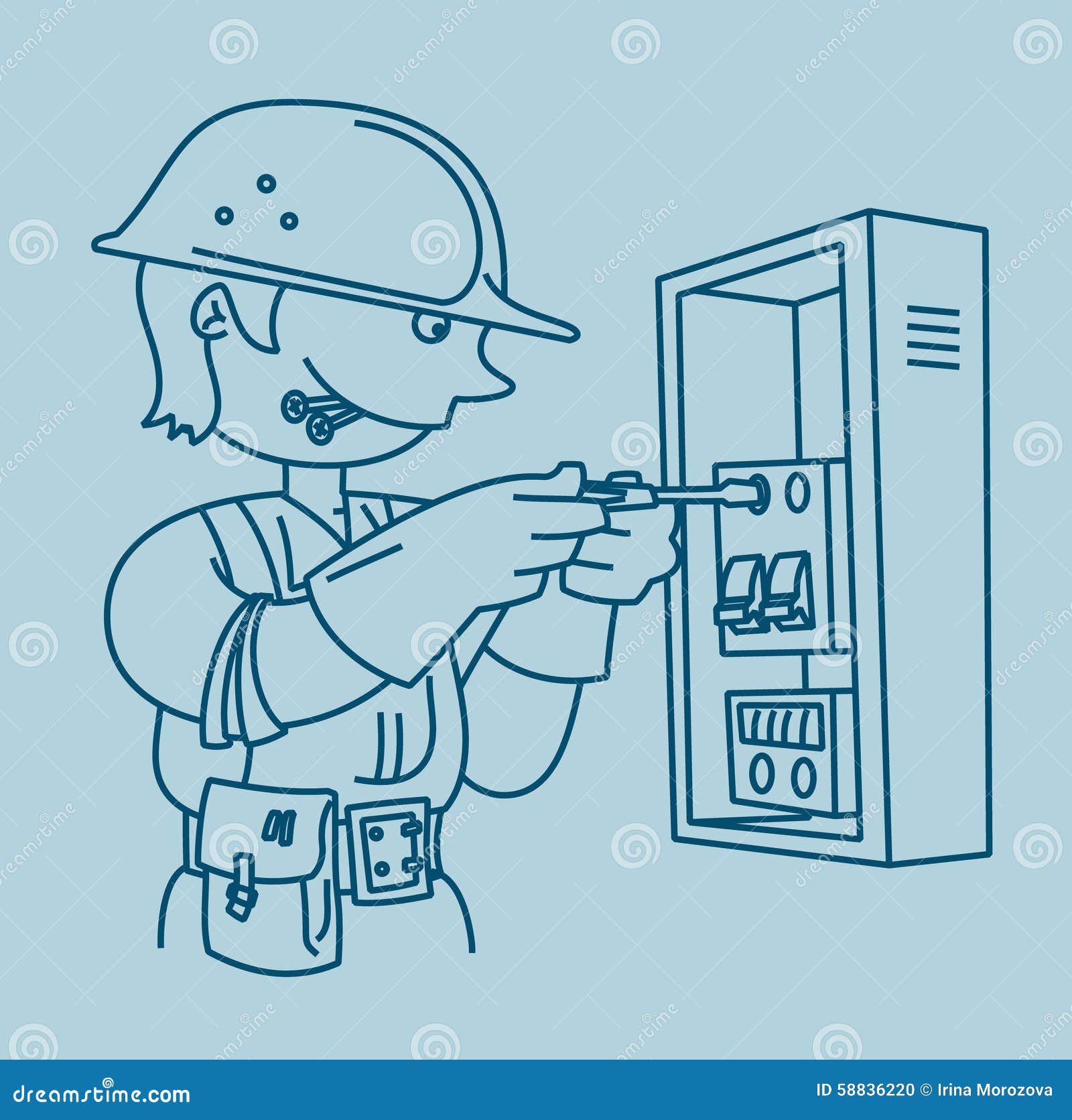 Electrician Repairing And Installing Electrical Wiring System. Workman ...