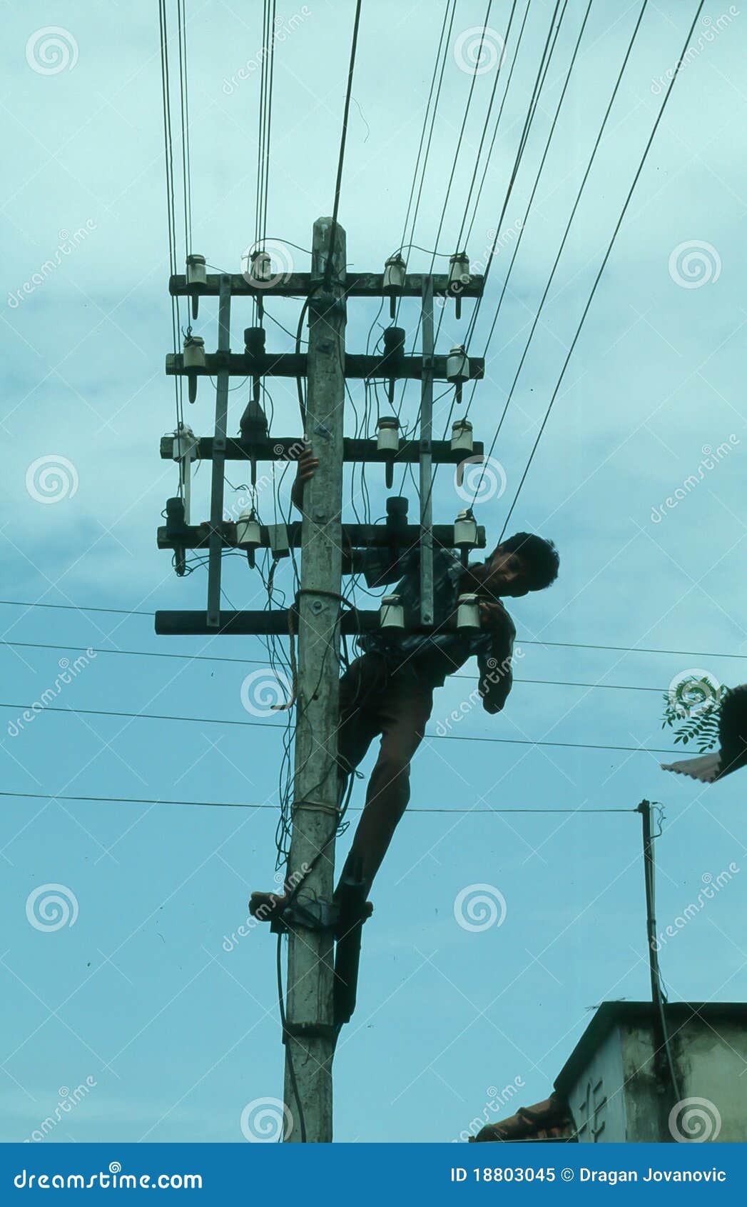 Electrician Repairs a Wire of the Power Line Editorial Image - Image of ...
