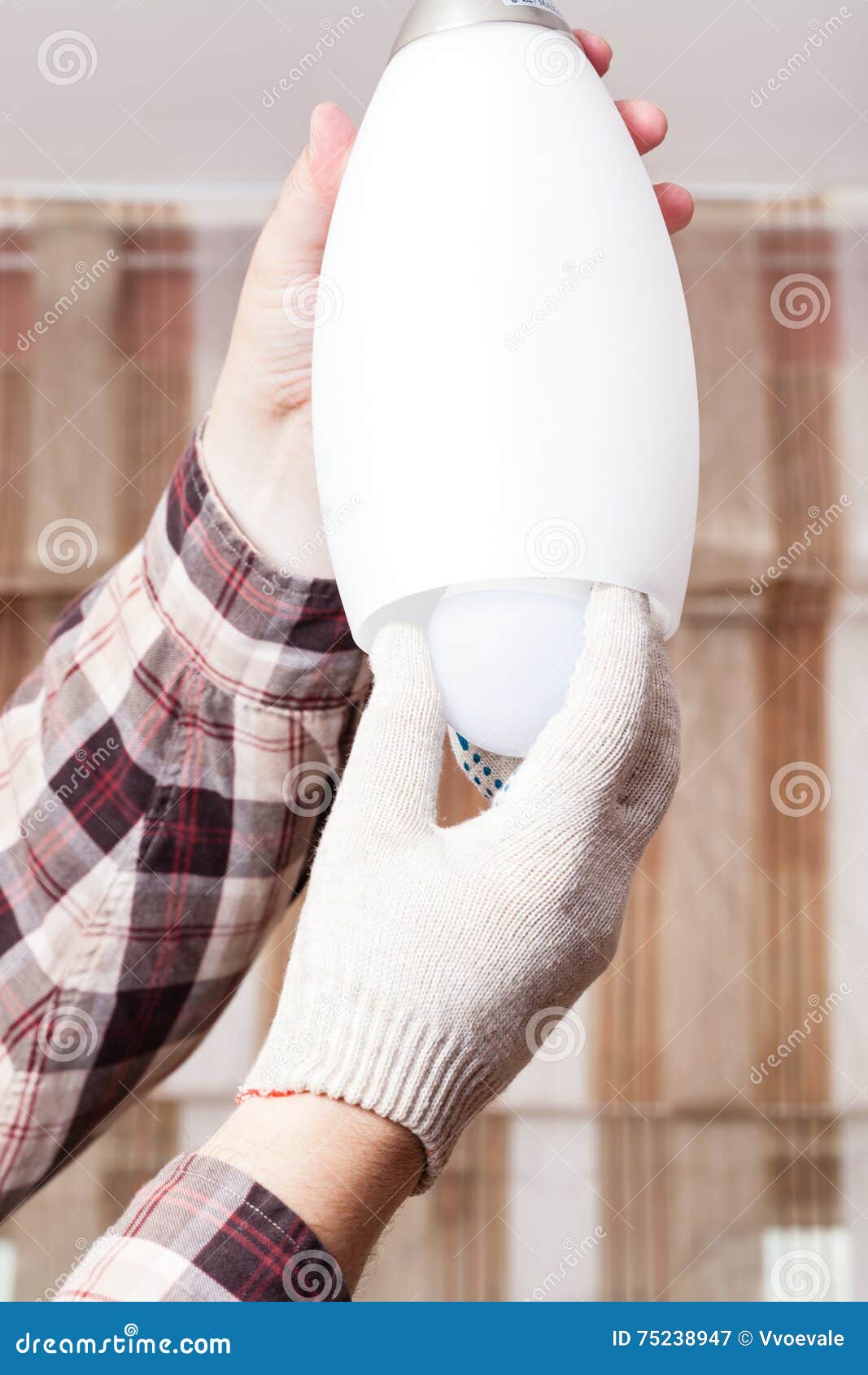 Electrician Replace Lamp in Ceiling Lights To LED Stock Image - Image ...