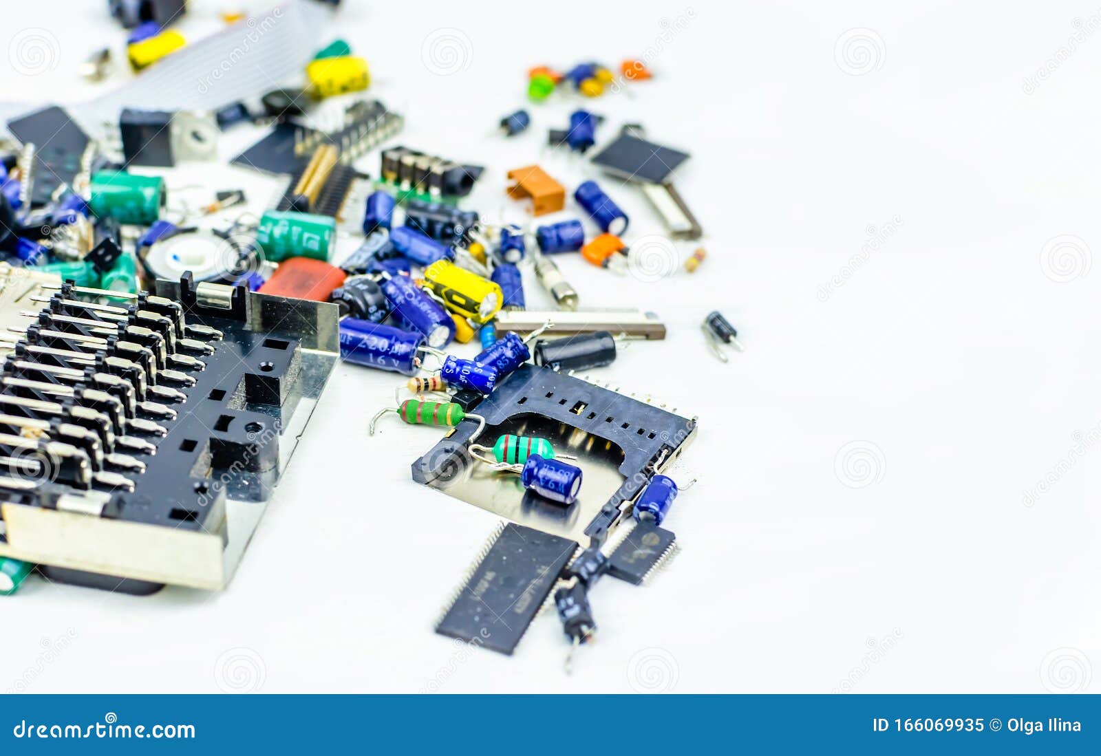 An Electrician& X27;s Workplace. Electrical Parts on the White Table ...