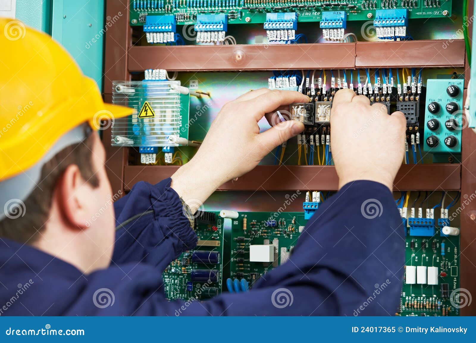 Electrician at Safety Fuse Device Replace Work Stock Image - Image of ...